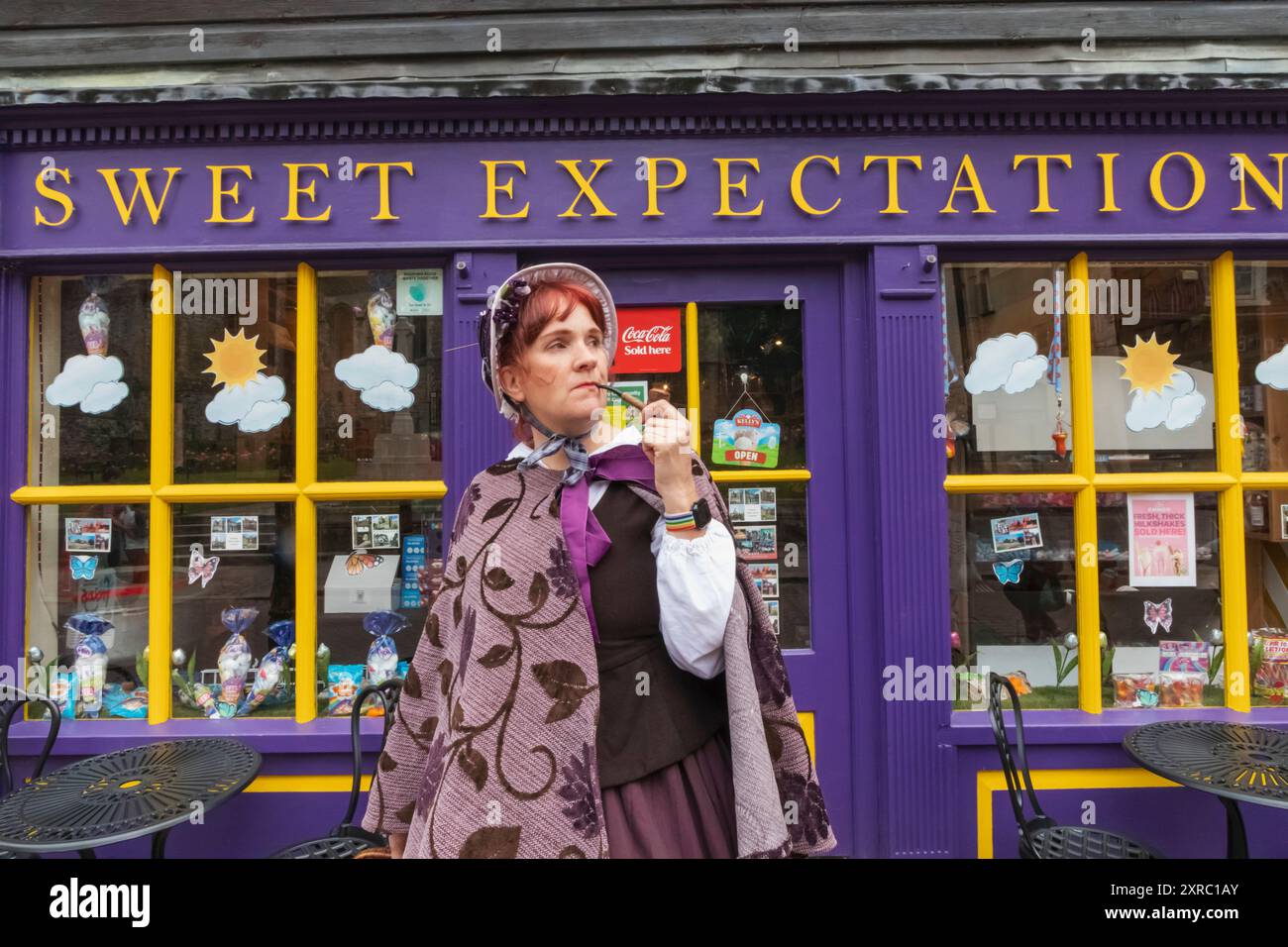 England, Kent, Rochester, Dickens Festival, Woman dressed in Victorian ...