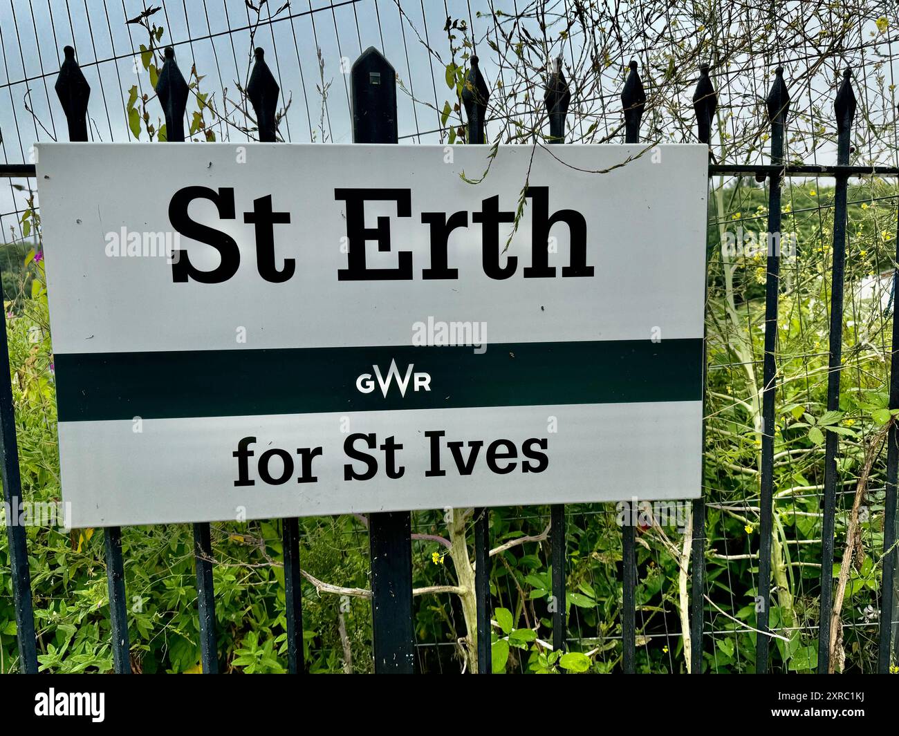 Sign for St Erth Railway Station, opened by the West Cornwall Railway ...
