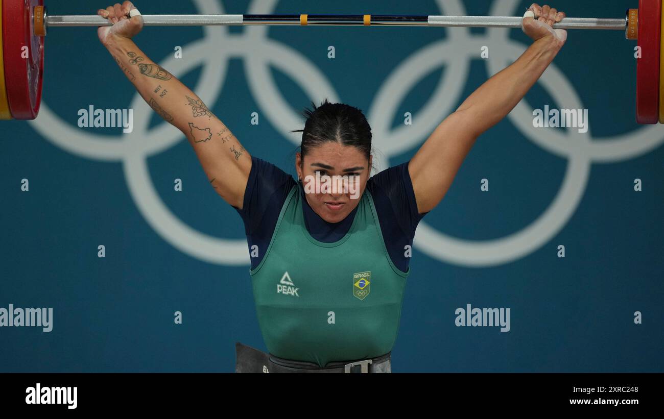 Amanda da Costa Schott competes during the women's 71kg weightlifting ...