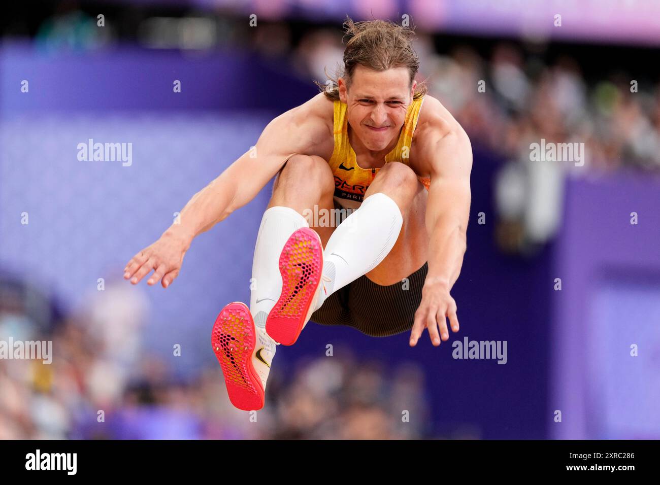 Max Hess, of Germany, competes in the men's triple jump final at the ...