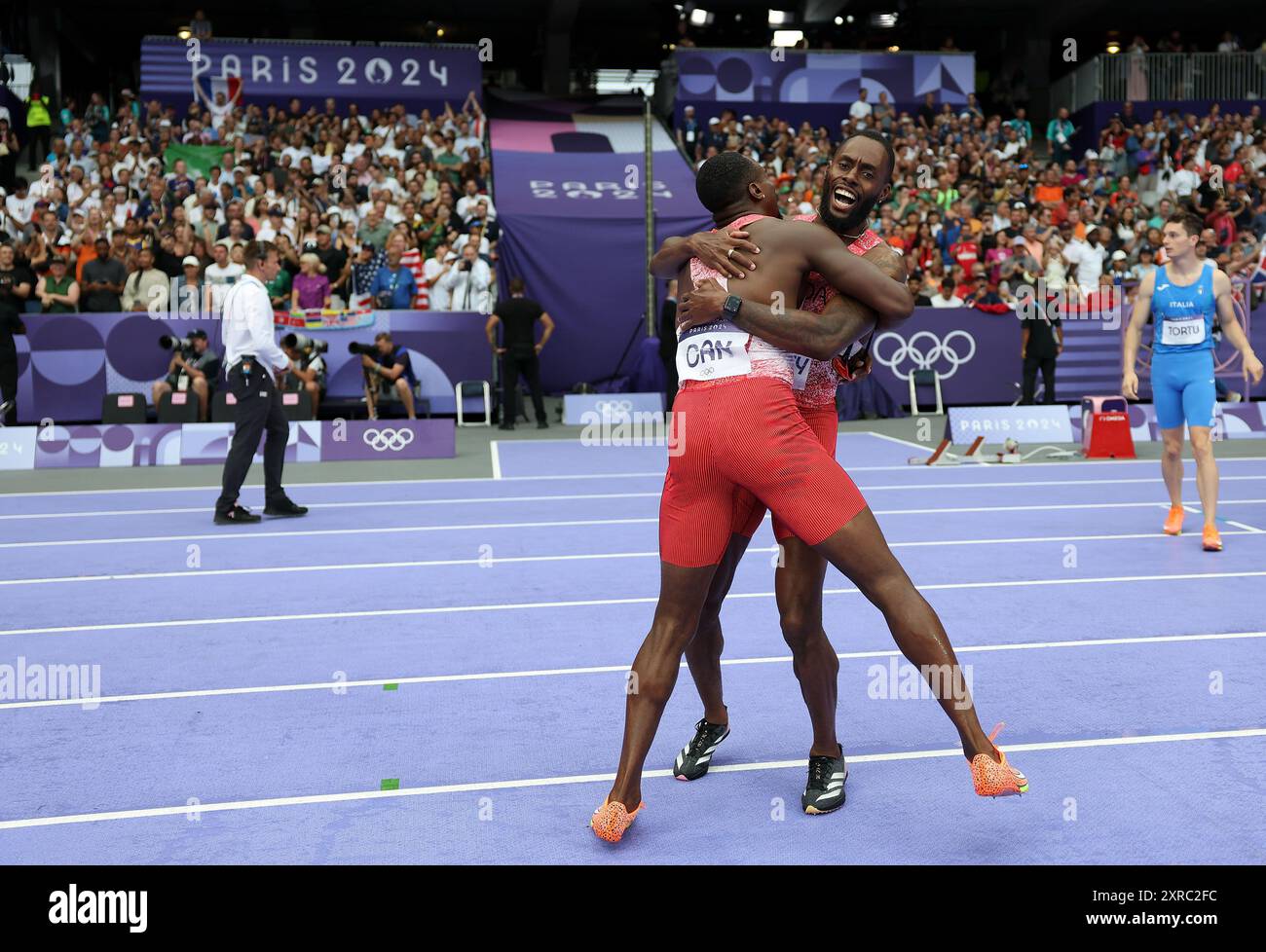 Paris, France. 9th Aug, 2024. Brendon Rodney of team Canada reacts with ...