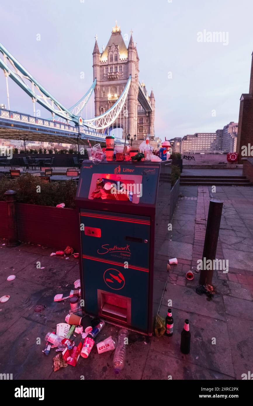England, London, Southwark, Overflowing Southwark Council Litter Bin ...