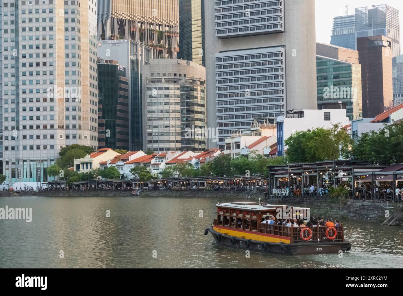 Asia, Singapore, Boat Quay and Singapore River with Riverside Pubs and ...