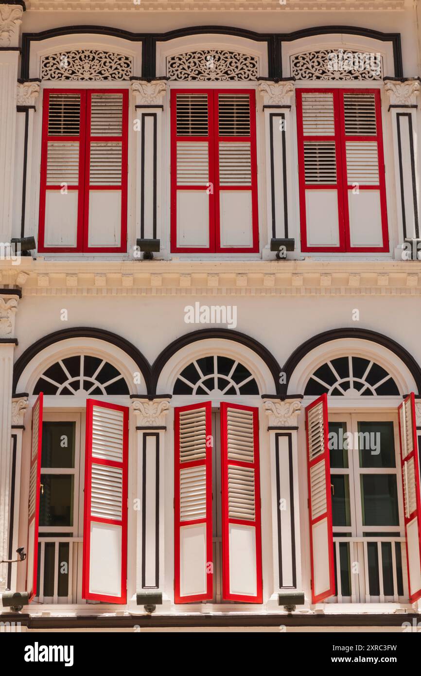 Asia, Singapore, Chinatown, Traditional Colourful Louvred Windows Stock ...