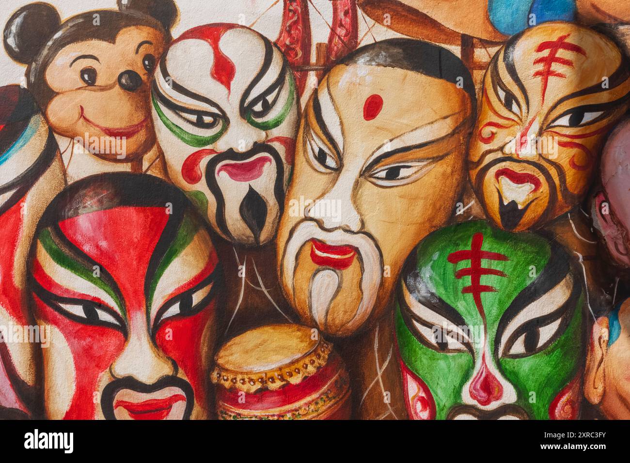 Asia, Singapore, Chinatown, Wall Mural depicting Chinese Masks Stock ...