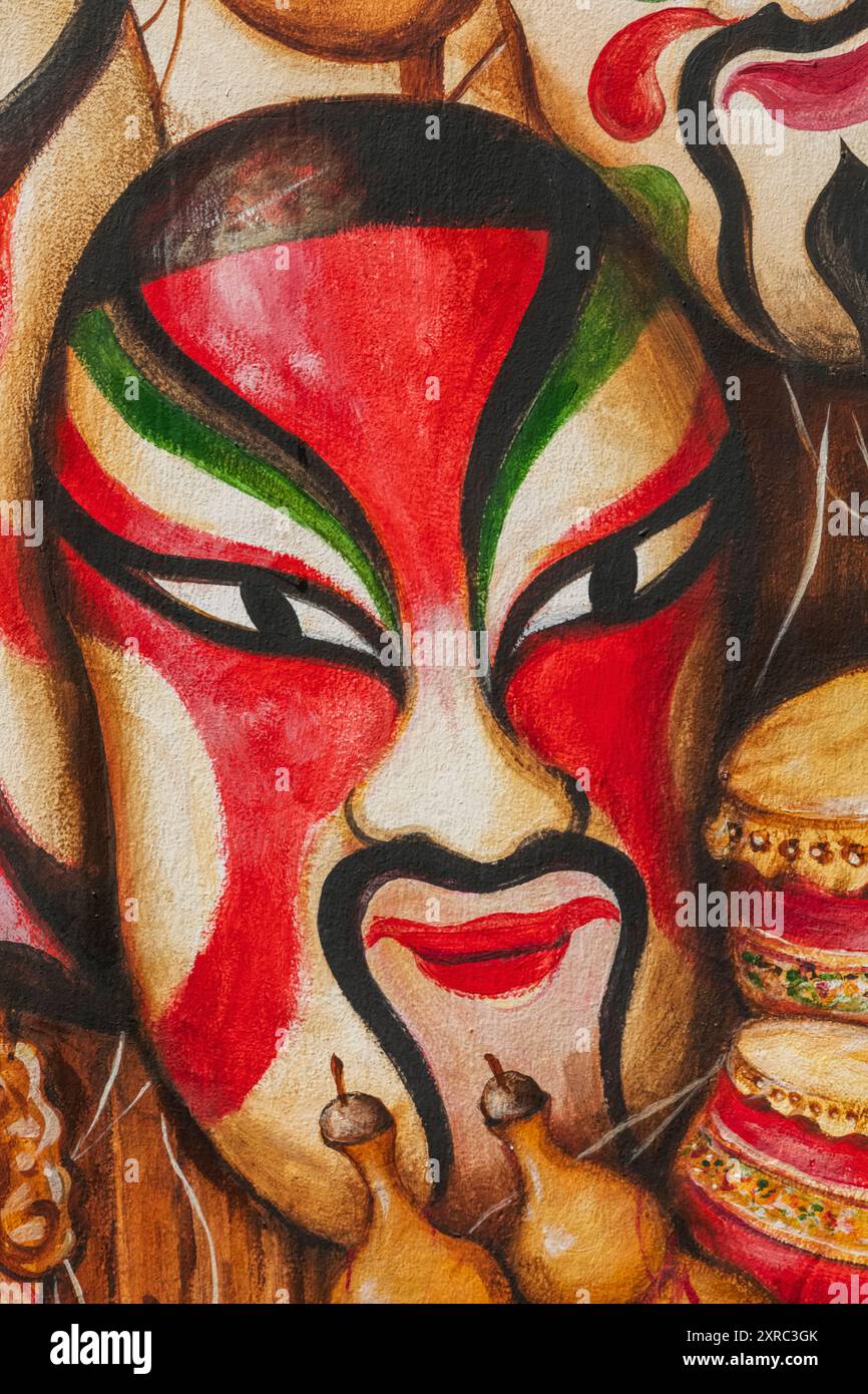 Asia, Singapore, Chinatown, Wall Mural depicting Chinese Masks Stock ...