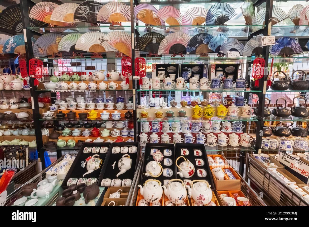 Asia, Singapore, Chinatown, Souvenir Shop Display of Colourful Fans and ...
