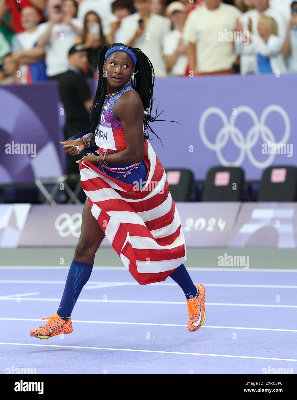 Paris, France. 9th Aug, 2024. Twanisha Terry of team USA celebrates ...