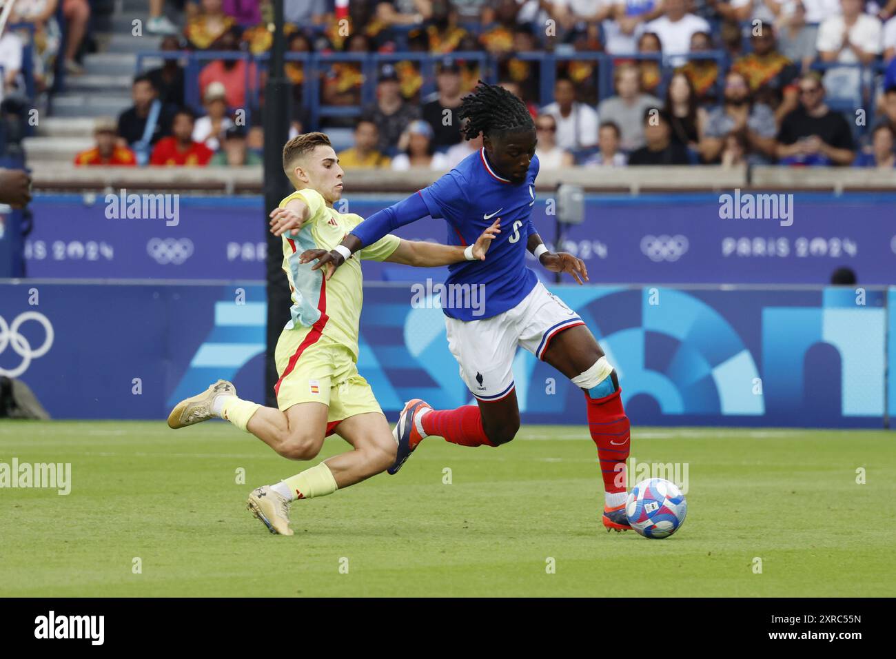 Manu Kone of France is fouled by Fermin Lopez of Spain, Football, Men's ...