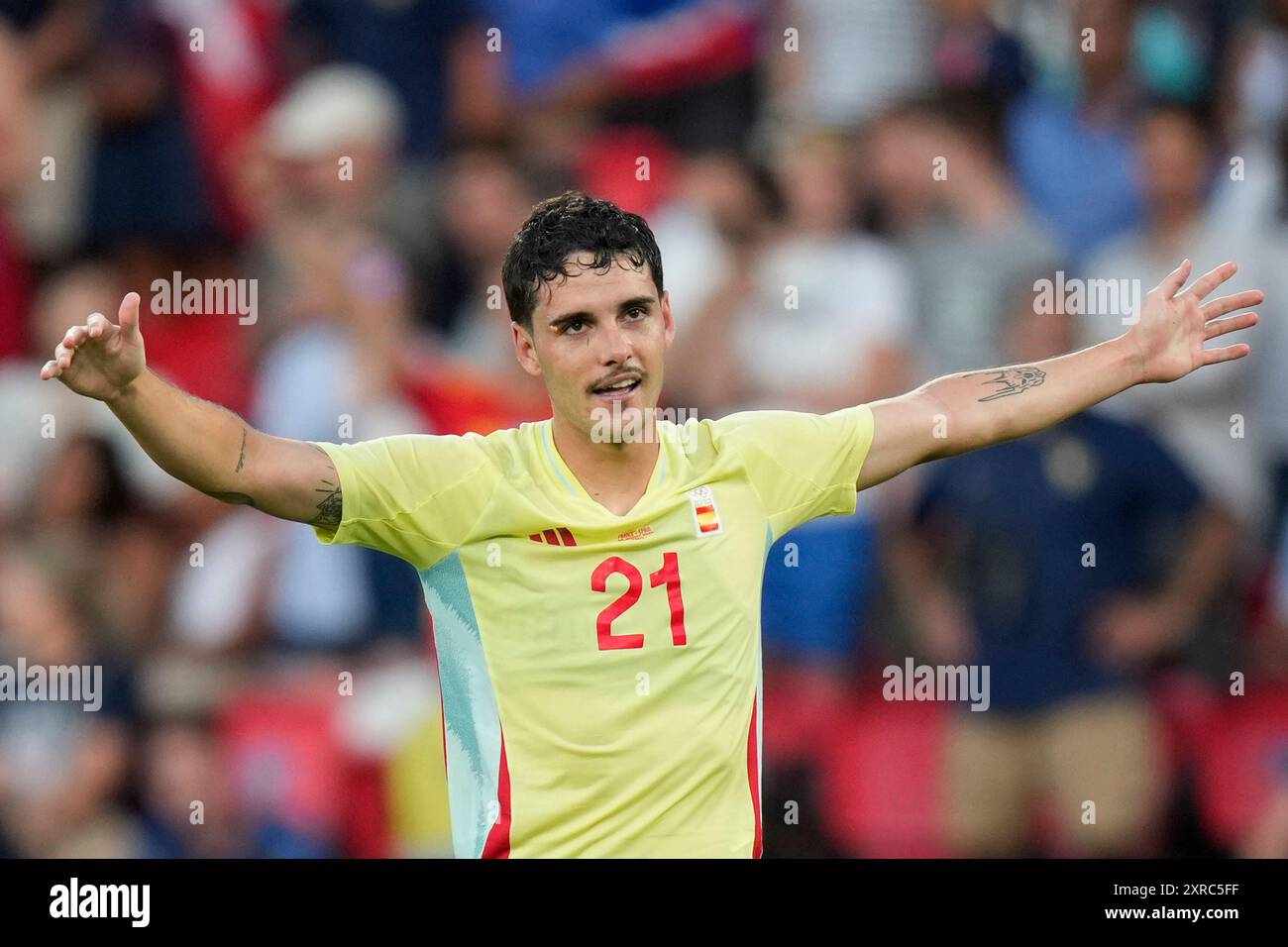 Spain's Sergio Camello celebrates after scoring his team's fifth goal ...