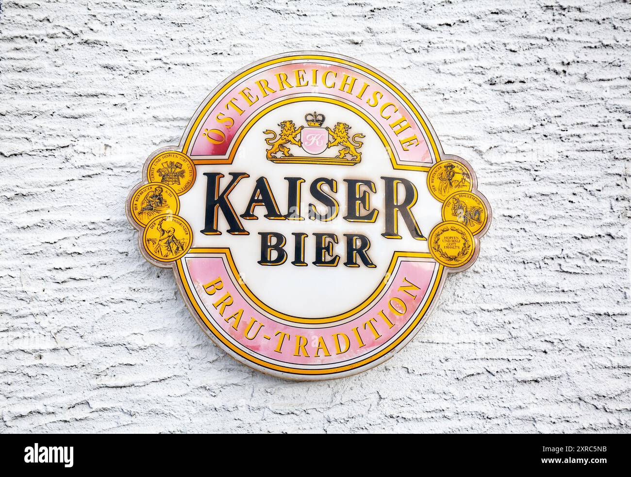 Advertising sign for Austrian brewing tradition Stock Photo - Alamy