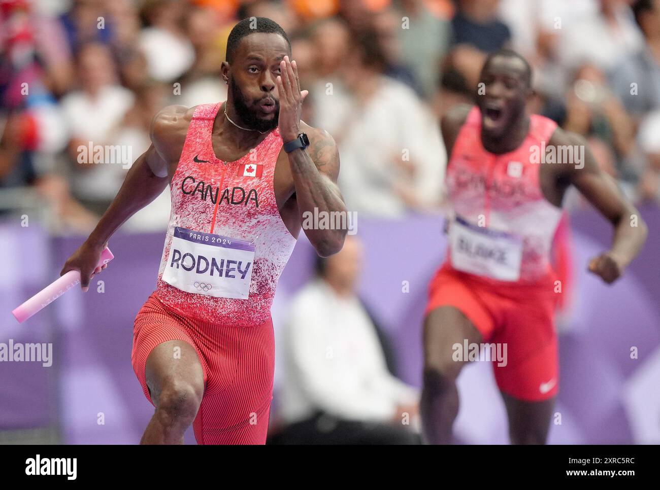 Saint Denis, France. 09th Aug, 2024. Canada's Jerome Blake cheers as ...