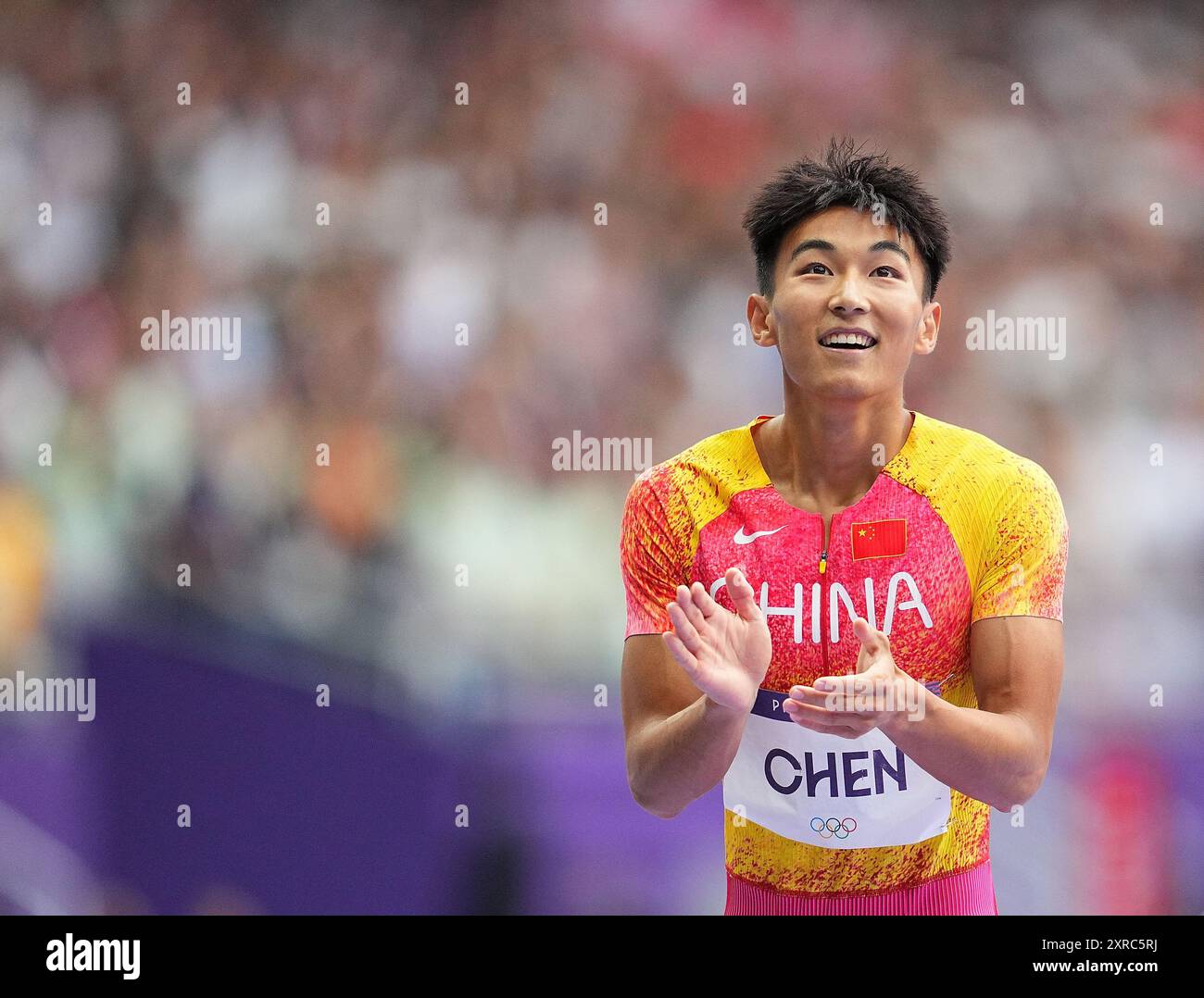 Paris, France. 9th Aug, 2024. Chen Jiapeng of team China reacts after ...