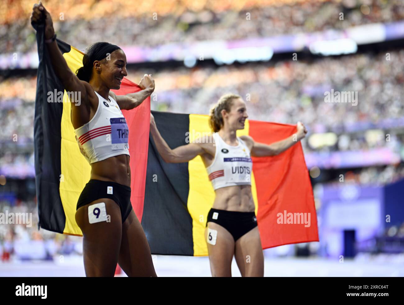 Paris, France. 09th Aug, 2024. Belgian athlete Nafissatou Thiam and Belgian athlete Noor Vidts ...