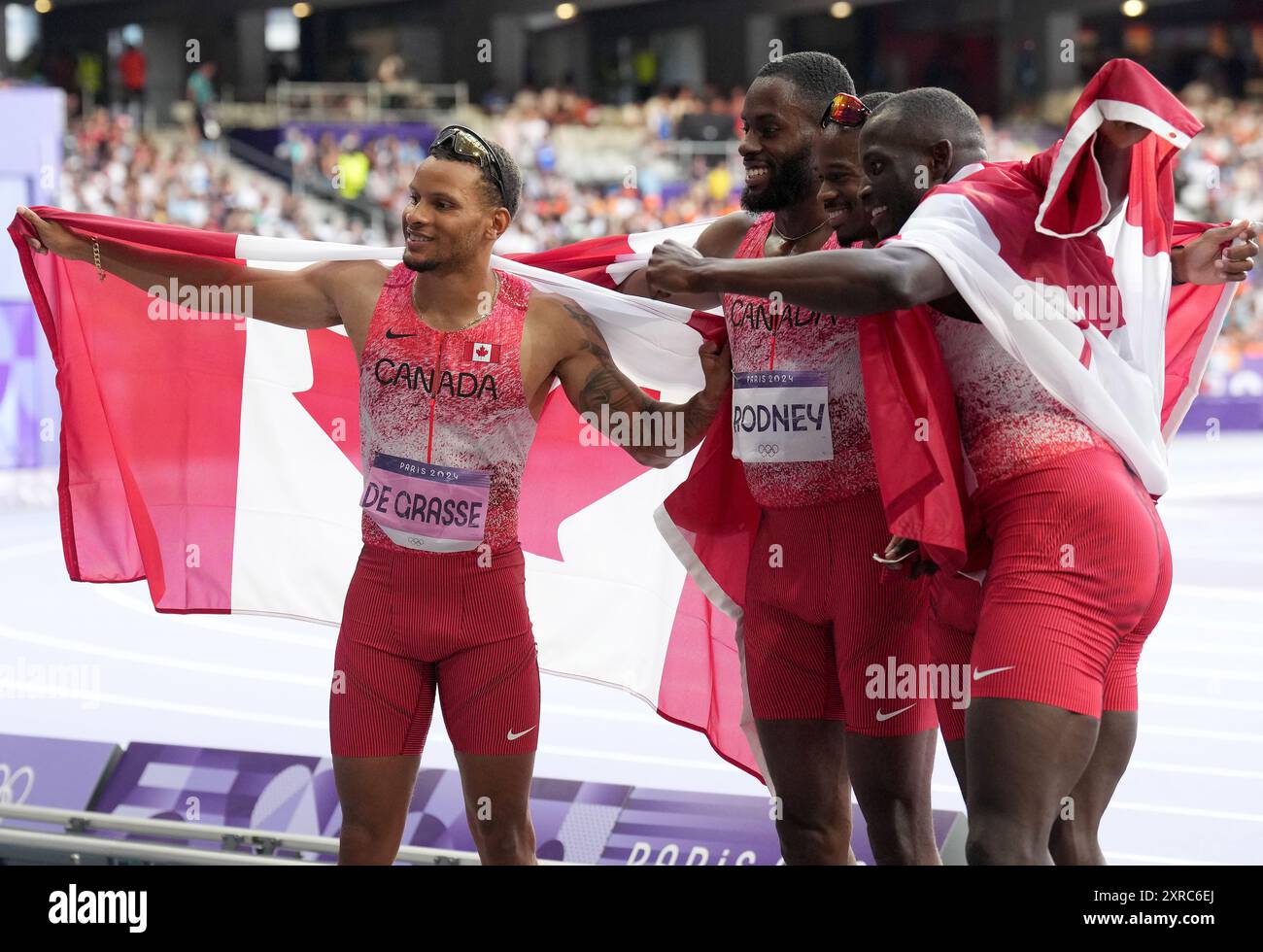 Saint Denis, France. 09th Aug, 2024. Canada's men's 4 x 100m relay team ...