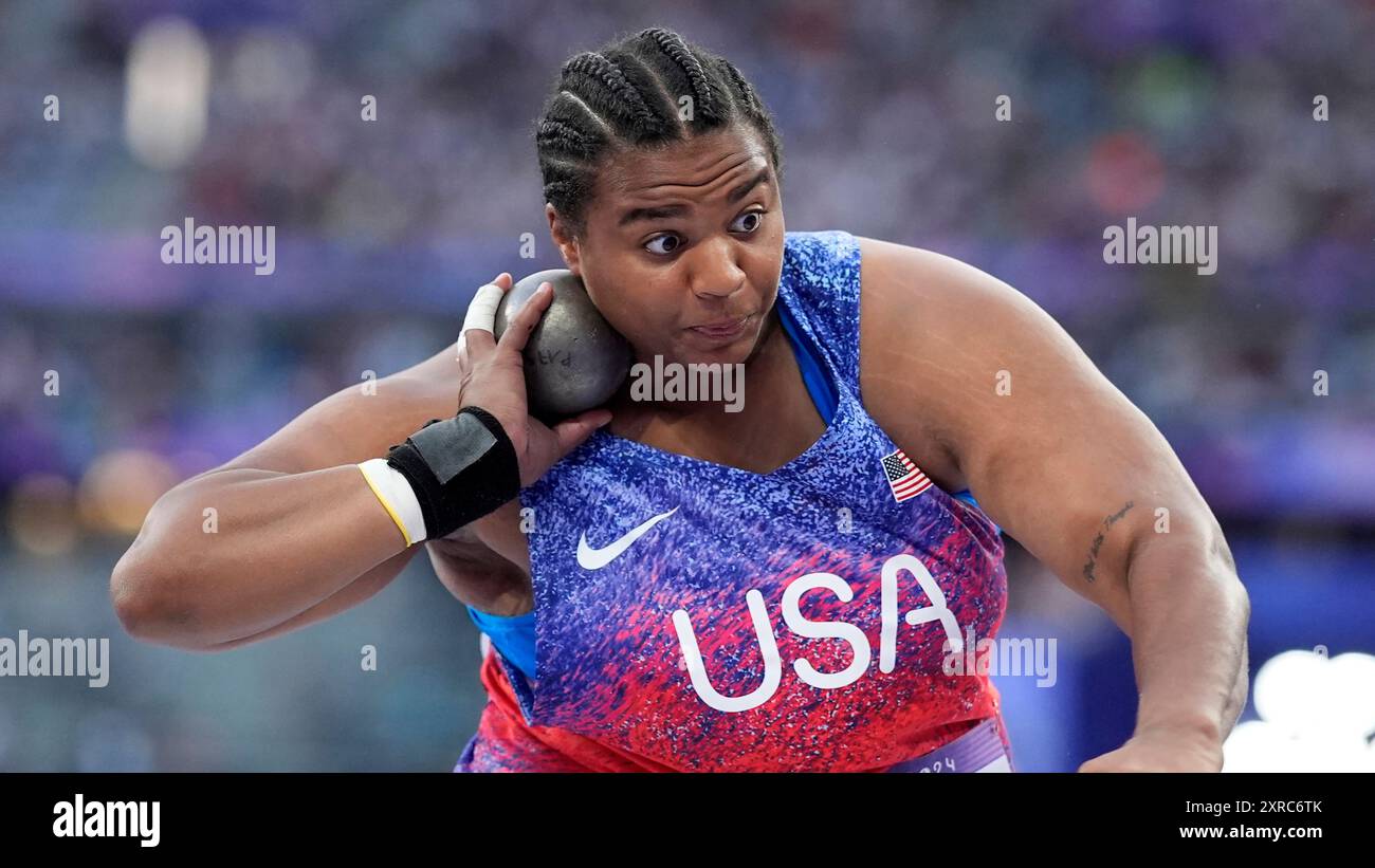 Jaida Ross, of the United States, competes in the women's shot put ...