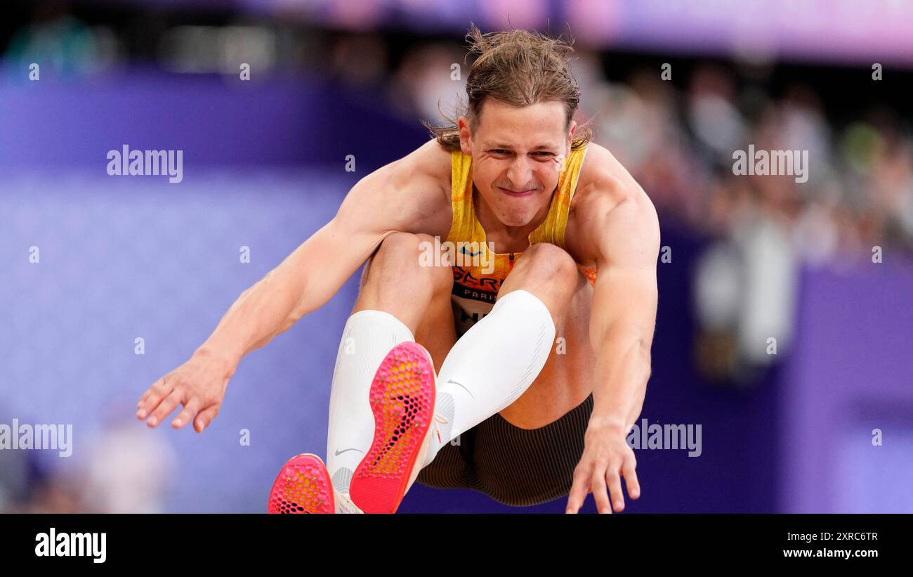 Max Hess, of Germany, competes in the men's triple jump final at the ...