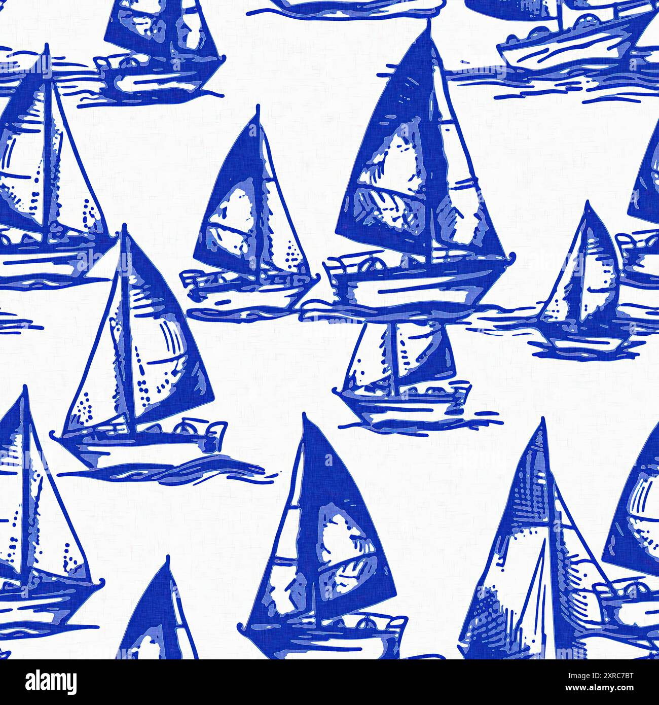 Coastal sail boat in azure ocean blue seamless background, Modern ...