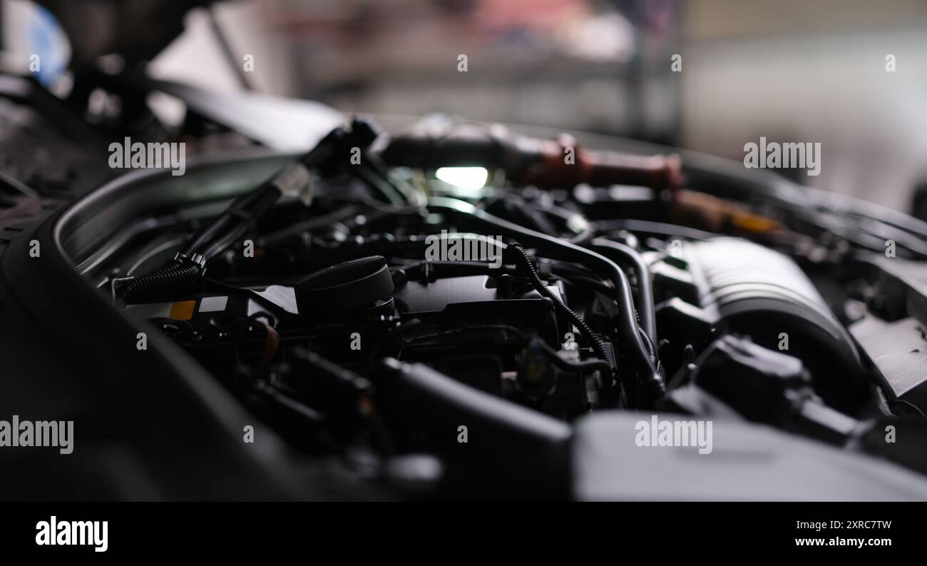 Open engine hood of a automobile, close-up Stock Photo - Alamy