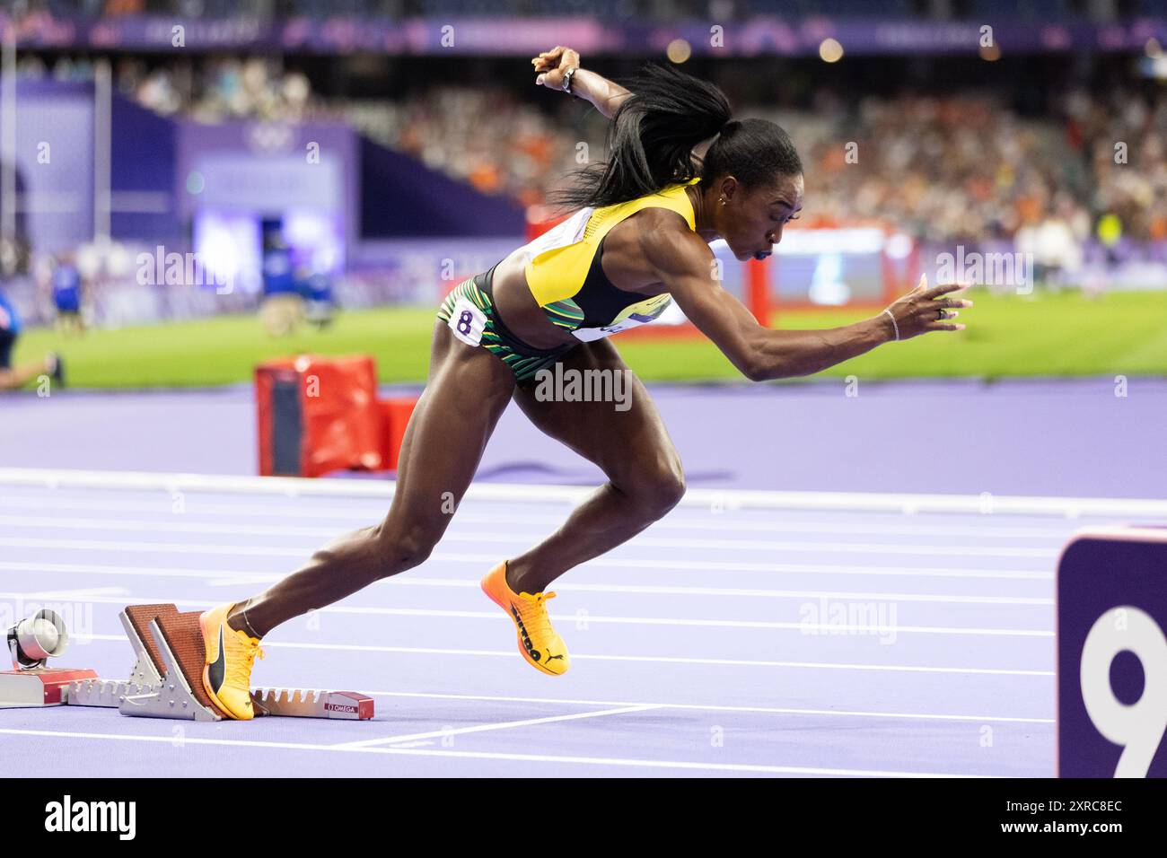 Paris, France, 8 August, 2024. Rushell Clayton of Jamaica off the ...