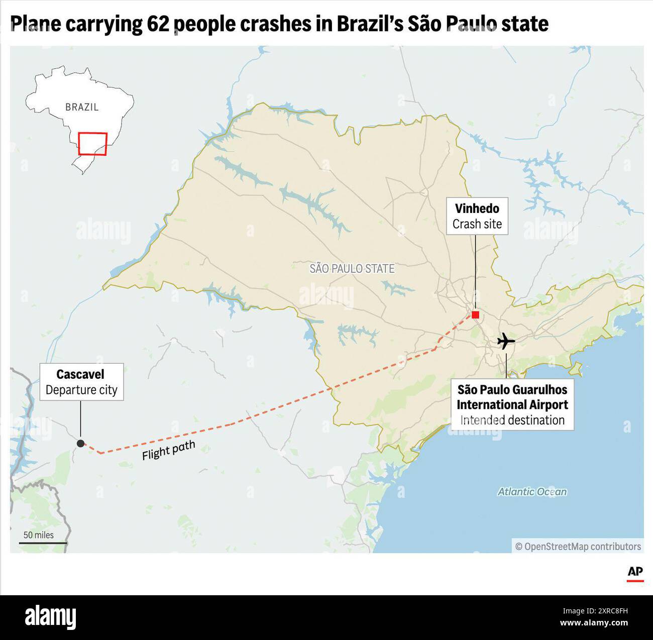Locator map showing the departure, destination and crash sites of a ...
