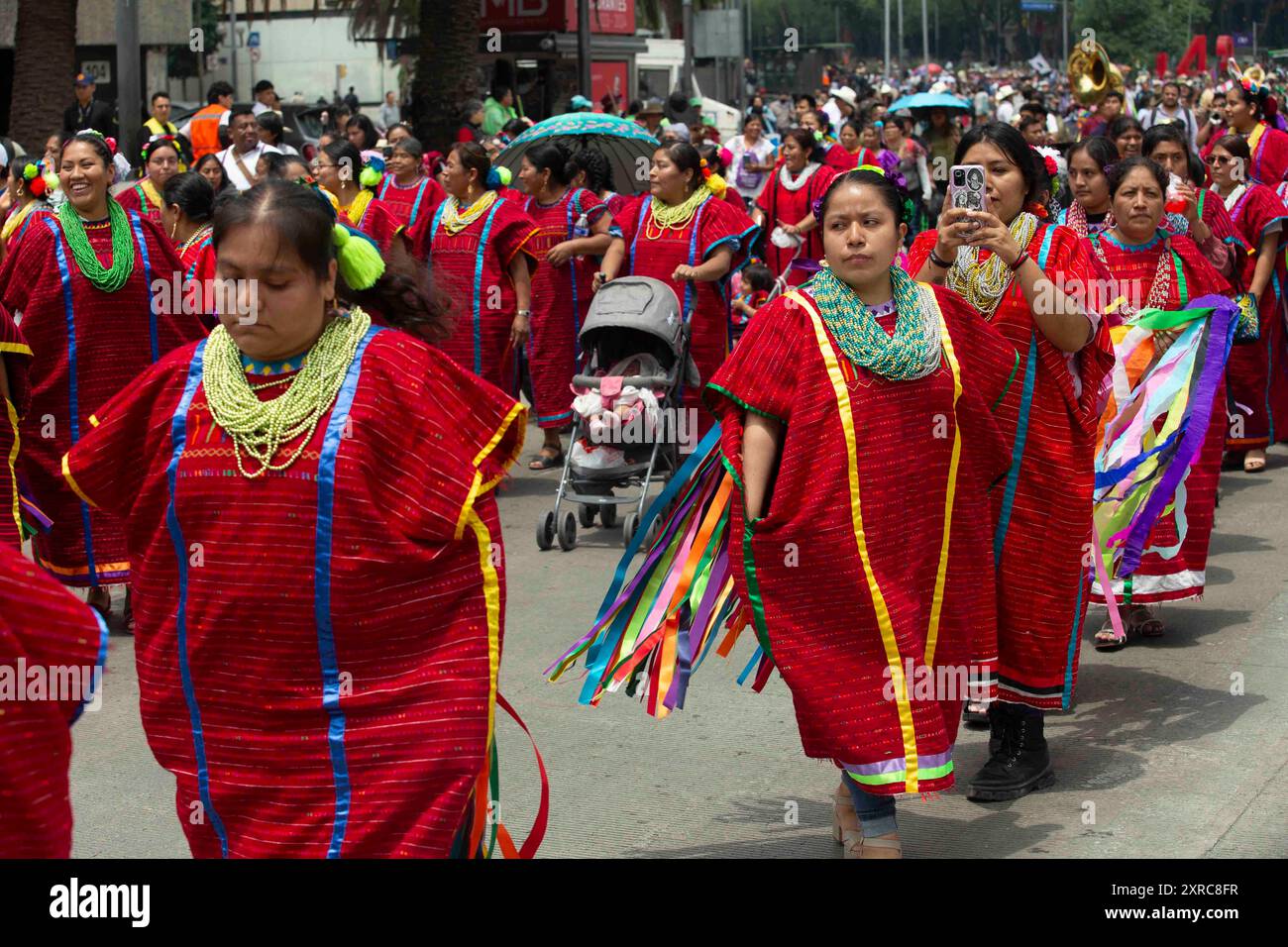 Dancers from the Mixtec area wearing their traditional costumes during ...