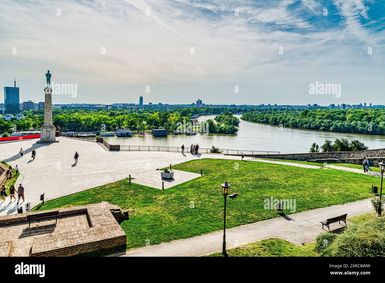 Serbia, Belgrade, confluence of the Danube and Sava rivers, viewpoint ...