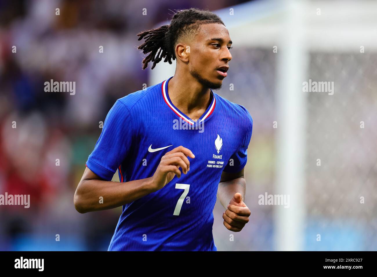 Paris, France, 9 August, 2024. Michael Olise (7) of Team France looks ...