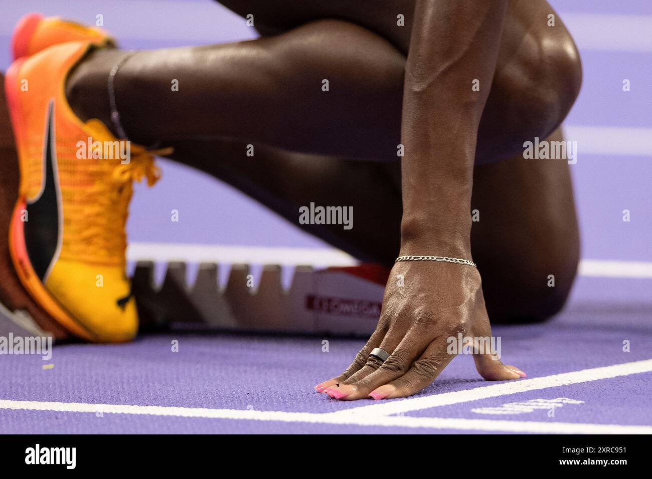 PARIS, FRANCE - AUGUST 08: Rushell Clayton of Jamaica on the starting ...