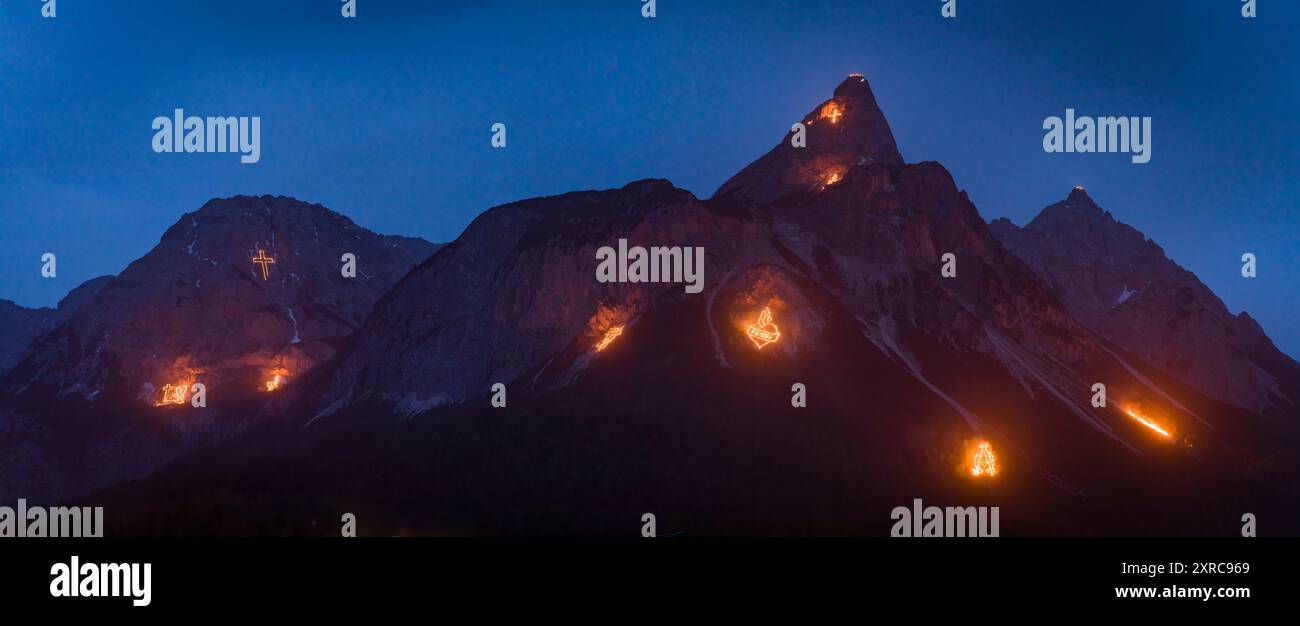 Tyrolean Zugspitz Arena, midsummer bonfire, Tyrol, Austria Stock Photo ...