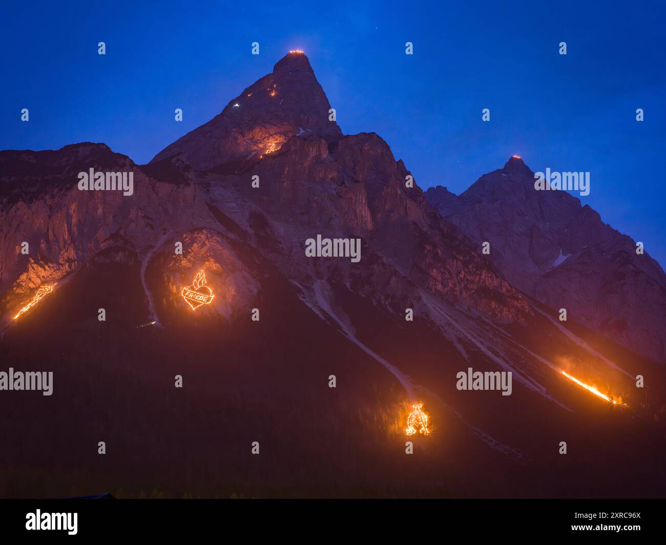 Tyrolean Zugspitz Arena, midsummer bonfire, Tyrol, Austria Stock Photo ...