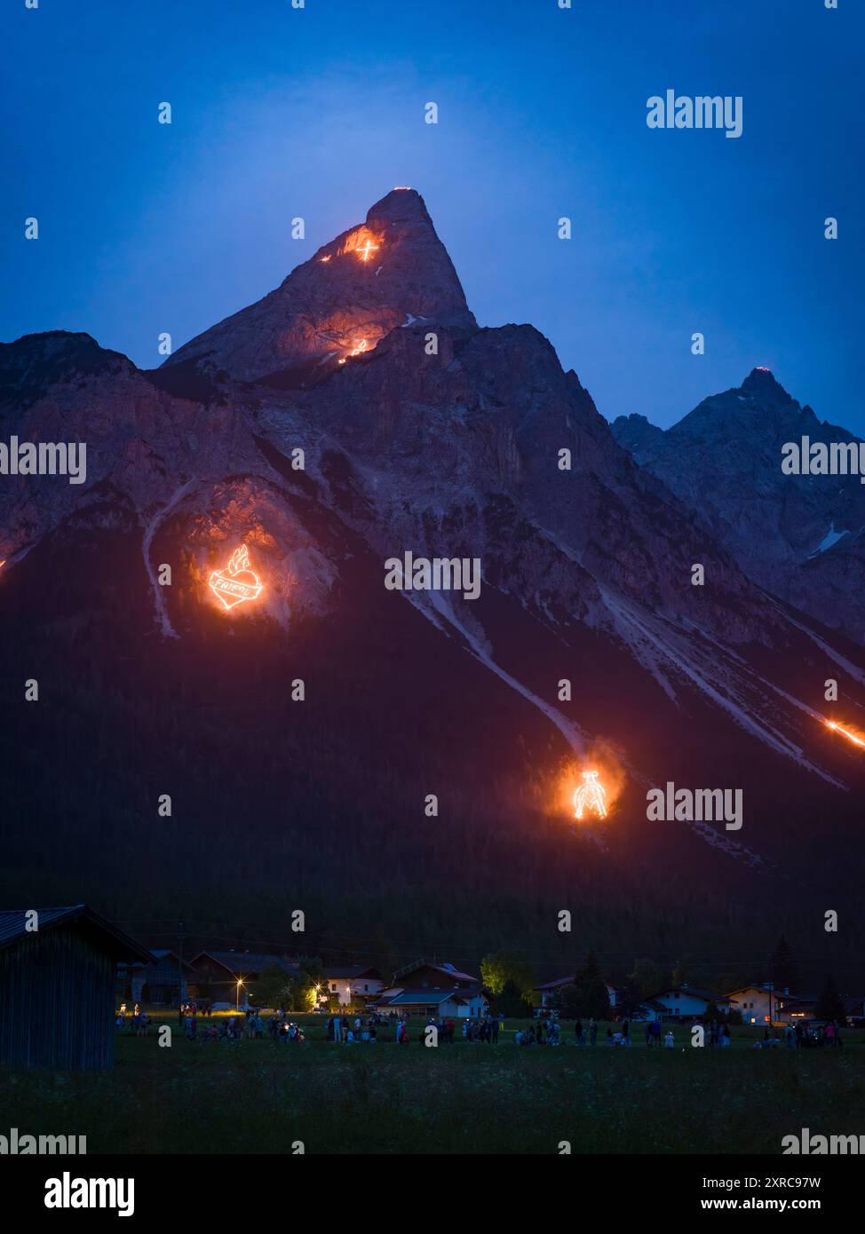 Tyrolean Zugspitz Arena, midsummer bonfire, Tyrol, Austria Stock Photo ...