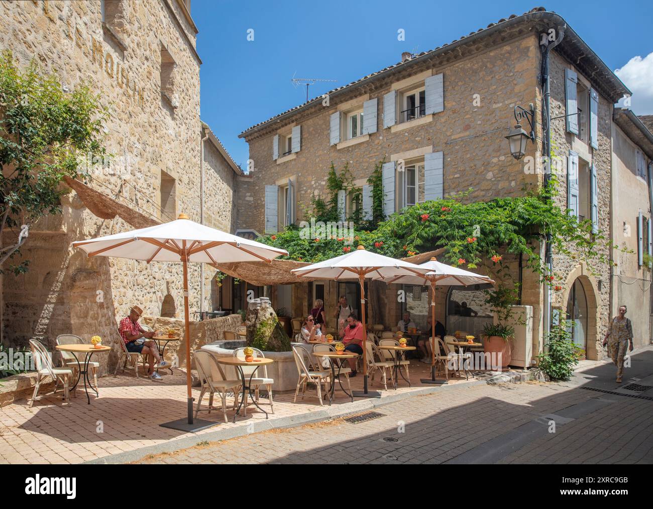 France, Provence, Lourmarin, old town, street cafe, tourists Stock ...