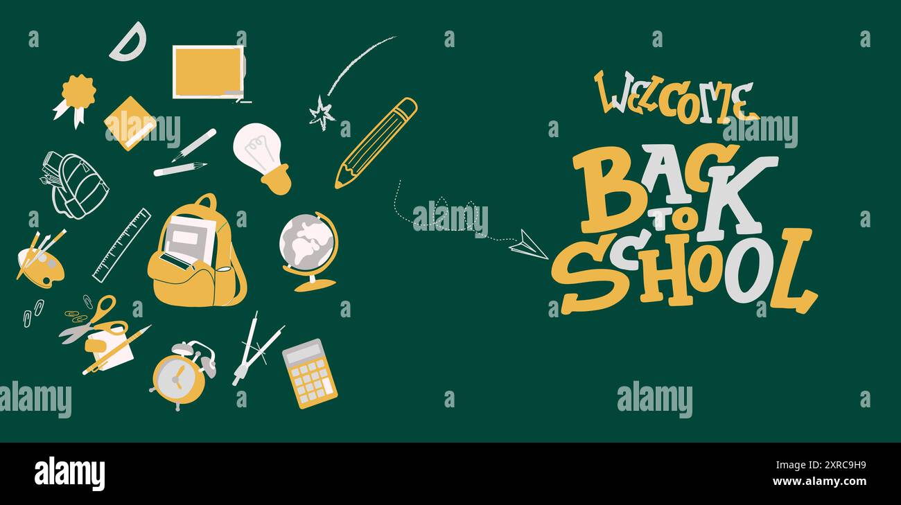 Welcome back to school vector banner design with text and school ...