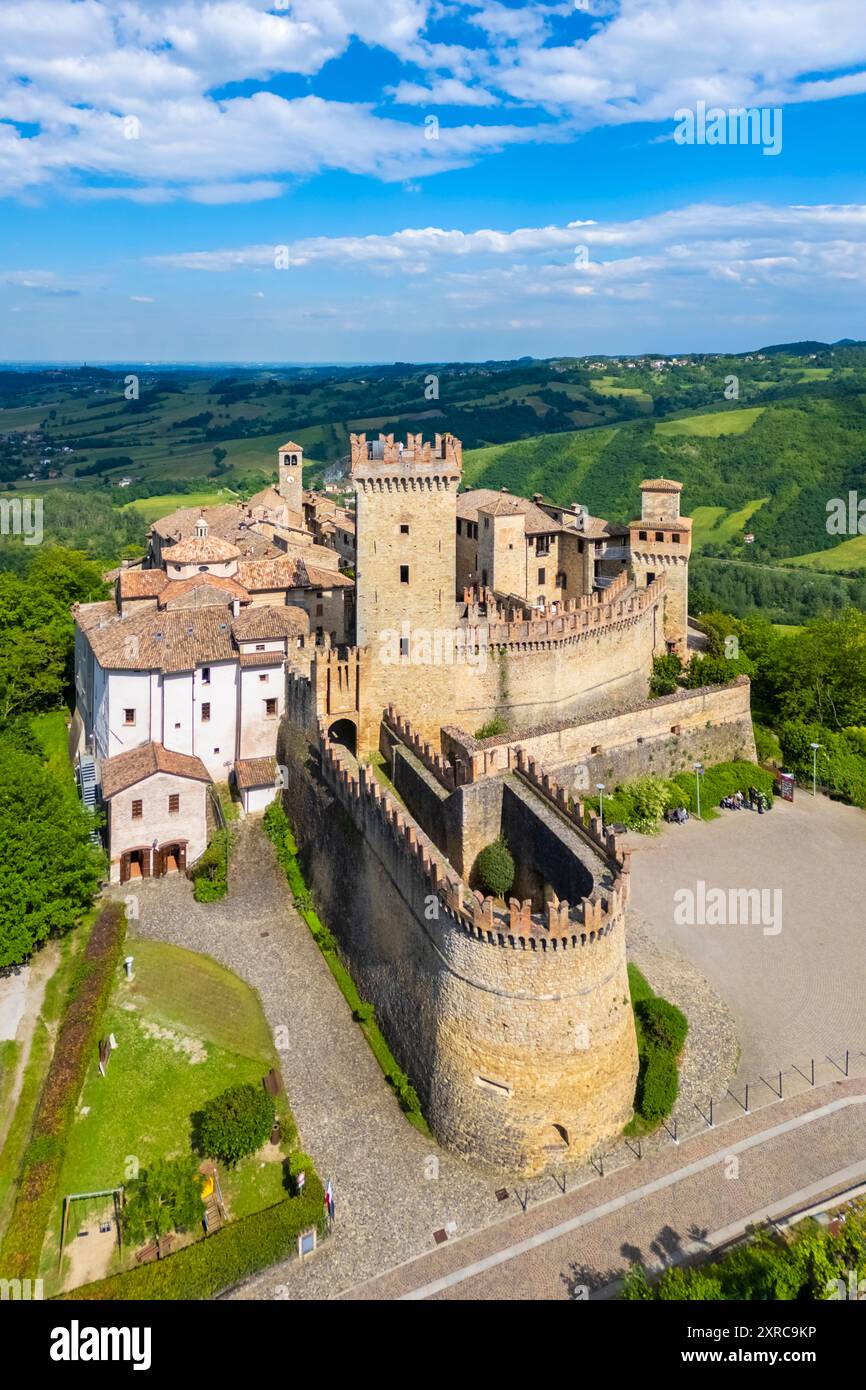 Aerial view of the medieval castle and village of Vigoleno, Piacenza ...