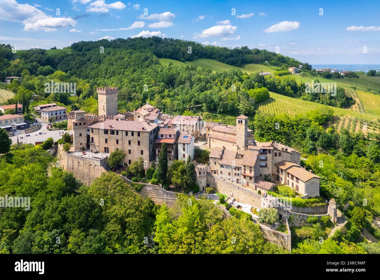 Aerial view of the medieval castle and village of Vigoleno, Piacenza ...