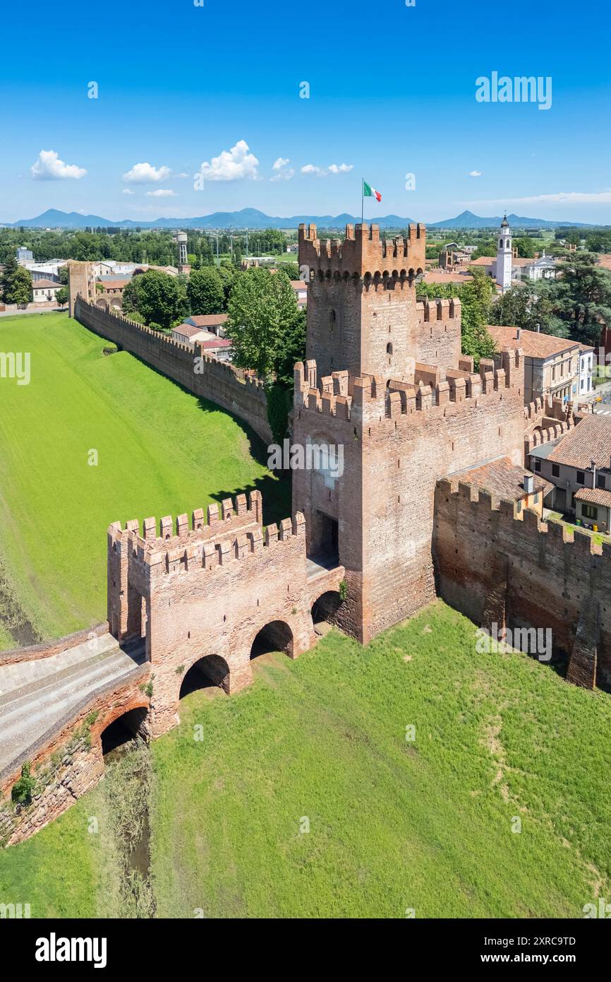 Aerial view of the medieval city walls of the town of Montagnana and ...
