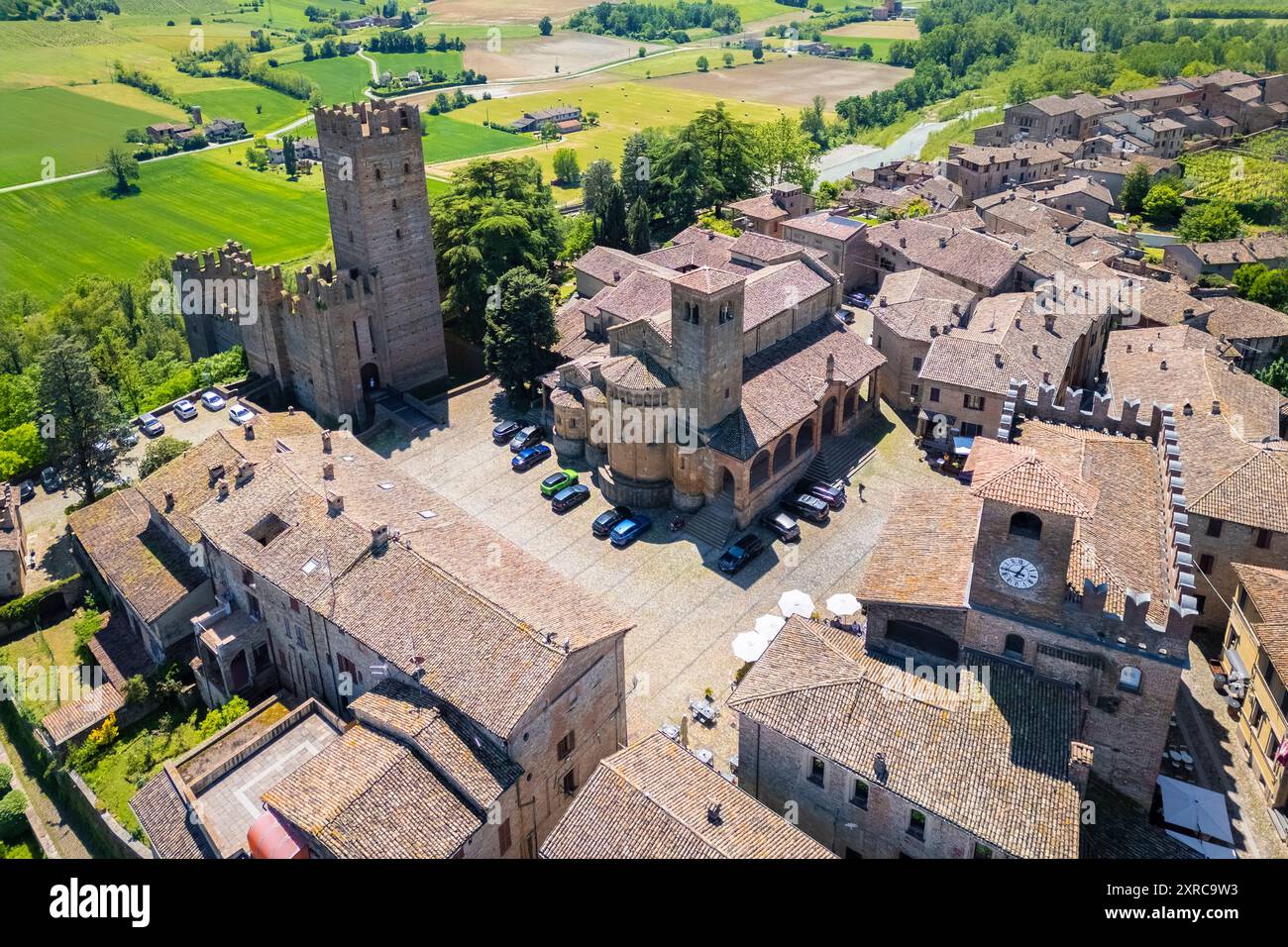Aerial view of the medieval castle and town of Castell'Arquato in ...