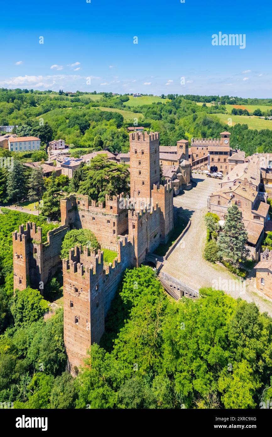 Aerial view of the medieval castle and town of Castell'Arquato in ...