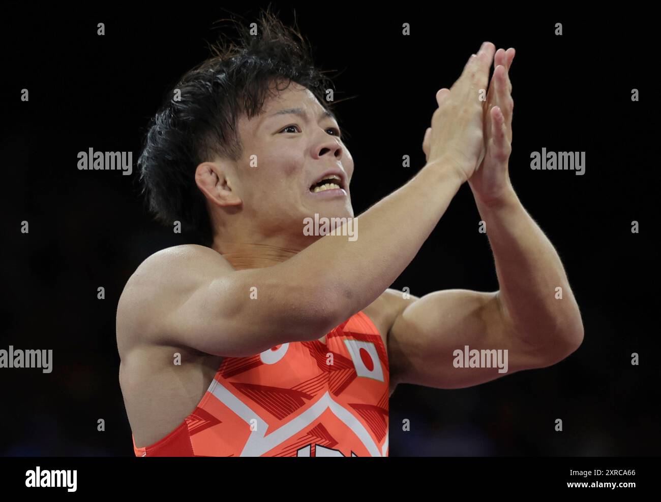 Japan's HIGUCHI Rei celebrates after winning LEE Spencer Richard of the ...