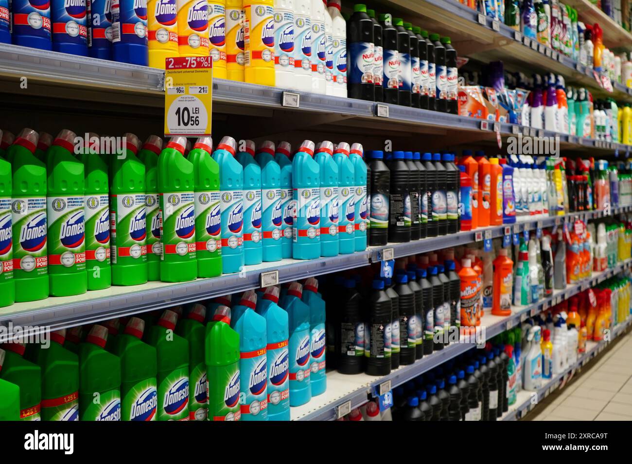 Bucharest, Romania - May 23, 2024: Cleaning products including Domestos ...