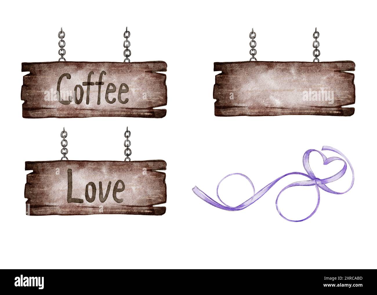 Wooden sign, signboard with and without inscription. Purple ribbon in ...