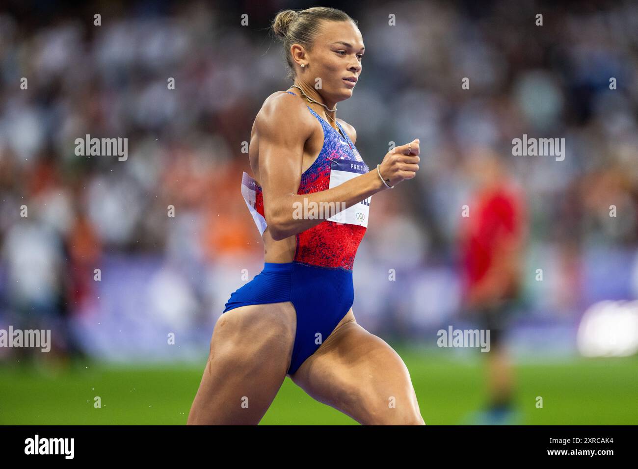 Anna Hall of, USA. , . competes in women's heptathlon 800 meters during ...