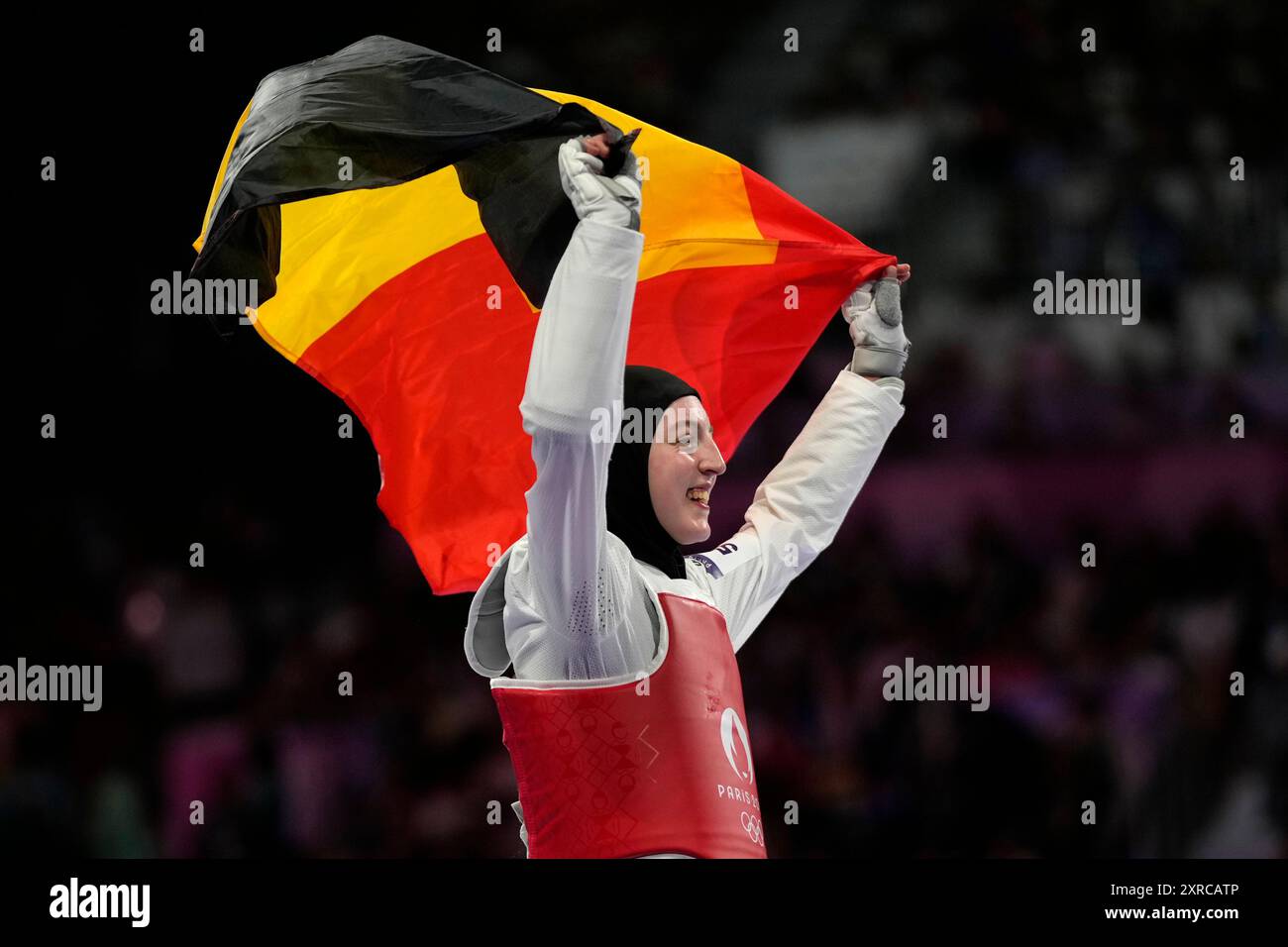 Belgium's Sarah Chaari celebrates after winning the women's 67kg ...