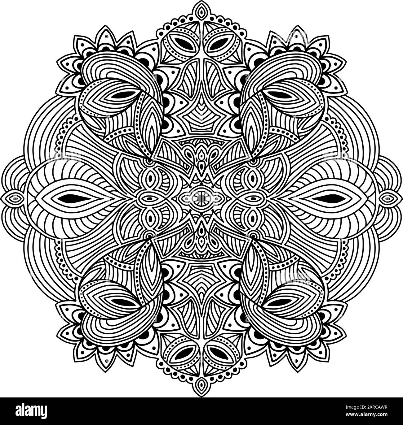 Black and White Line Art Mandala for Coloring Page Vector Decorative ...