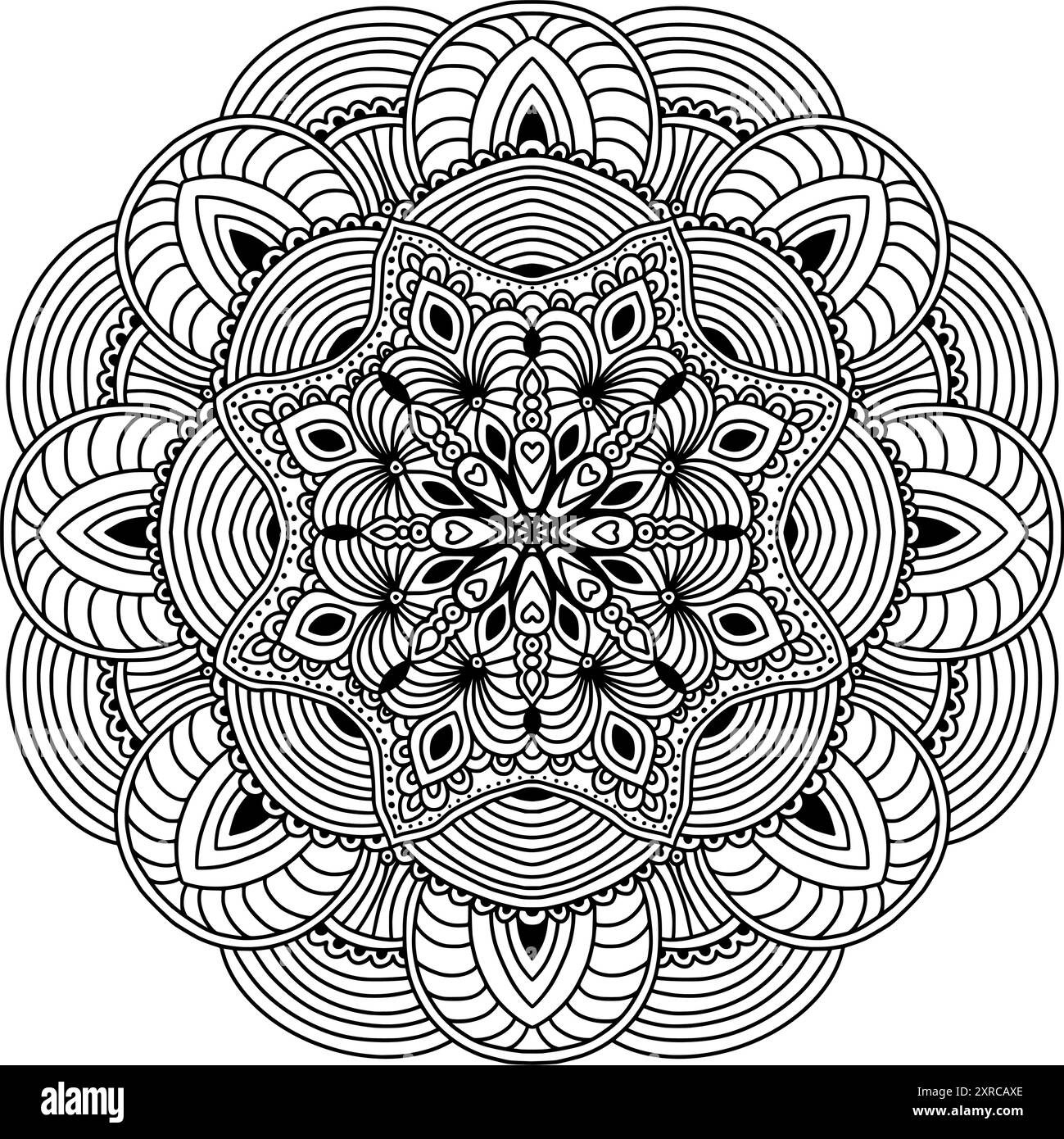 Black and White Line Art Mandala for Coloring Page Vector Decorative ...