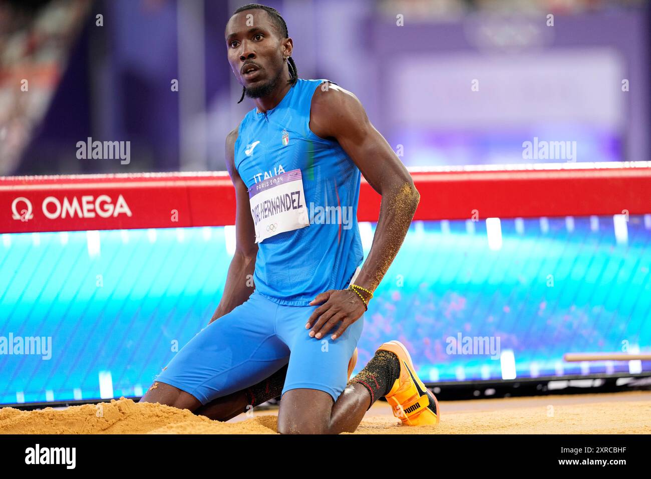 Andy Diaz Hernandez, of Italy, reacts after competing in the men's ...