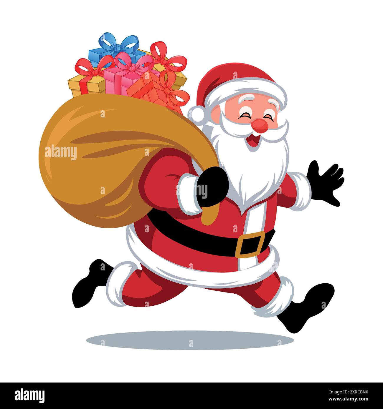 Jolly Santa Claus Carrying a Sack of Christmas Presents, Santa Claus with a Bag of Gift Boxes ...