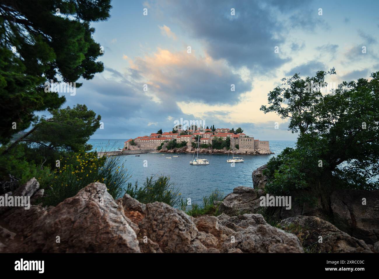 Beautiful landscape with Sveti Stefan Island, Montenegro. Travel ...