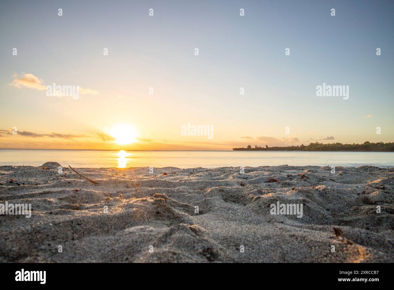 Tamarin, bay on a river, dream beach in the pastel-colored sunset ...